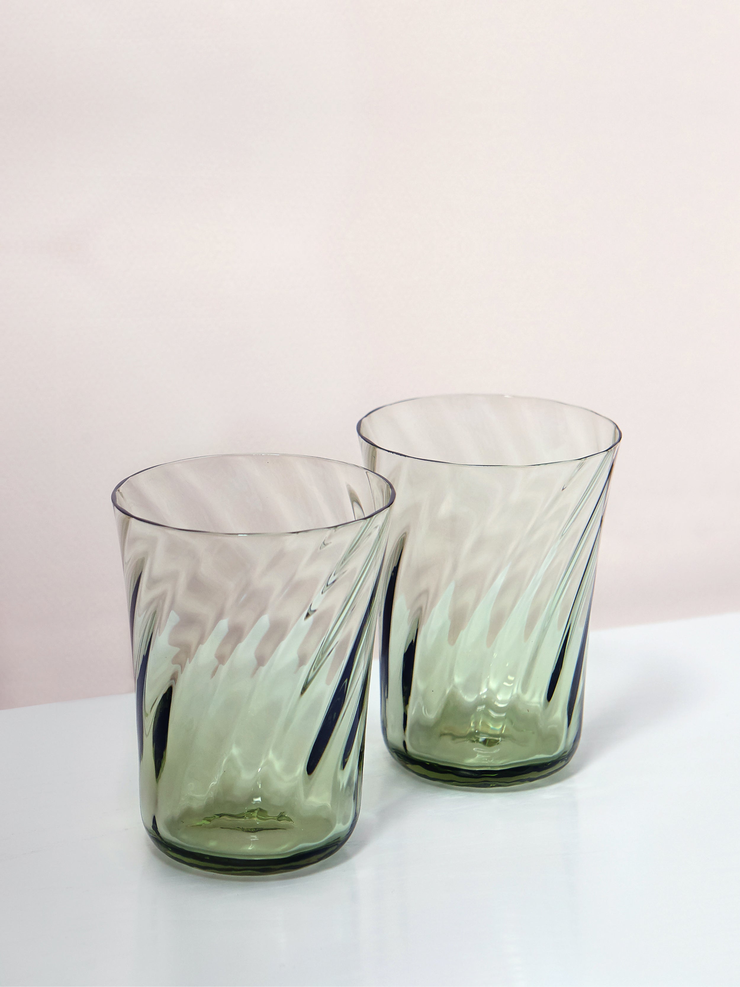 Concave Glass - Box of 2⼁Swirl - Moss Green – Stilleben
